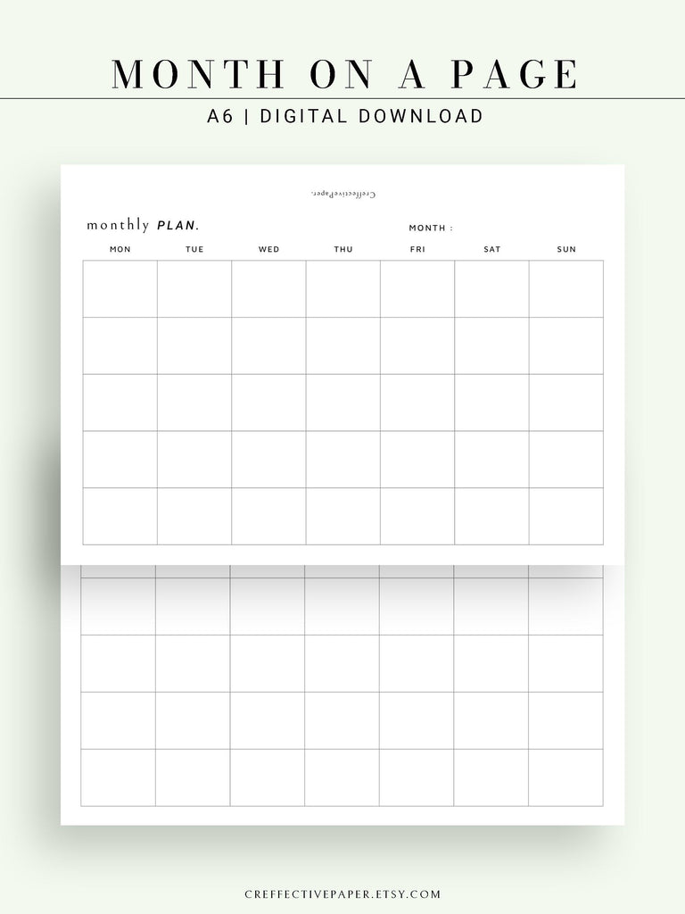 M111 | Horizontal Monthly Planner Printable Inserts, Month on a Page ...