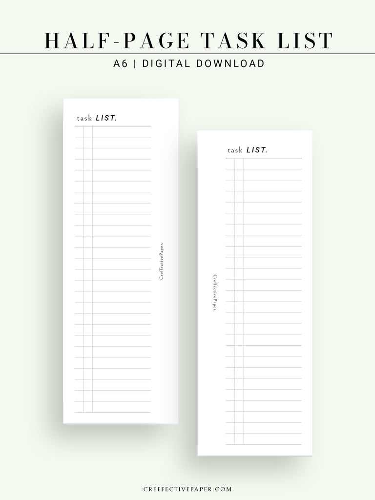 D115 | Half Page Task List Template, Printable Planner Inserts ...