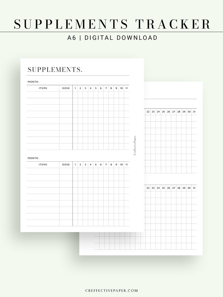N121-6 | Vitamins & Supplements Tracker, Medication Log Template ...
