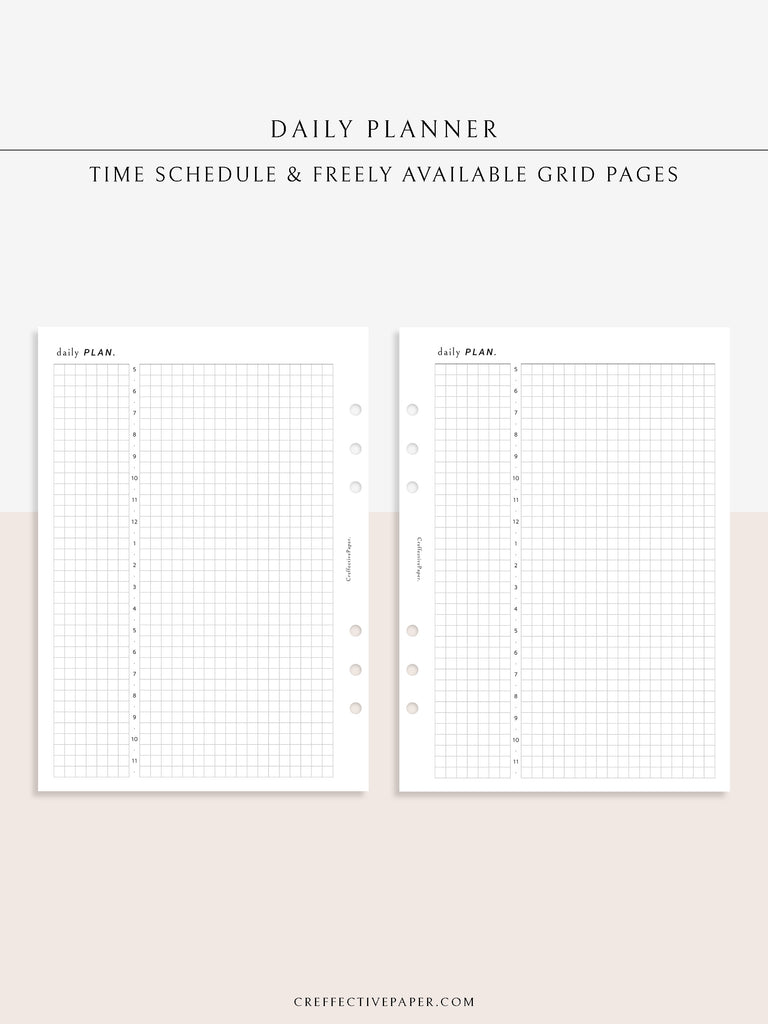 D119 | Basic Daily Planner, Grid Lyaout, Day on a Page – CreffectivePaper