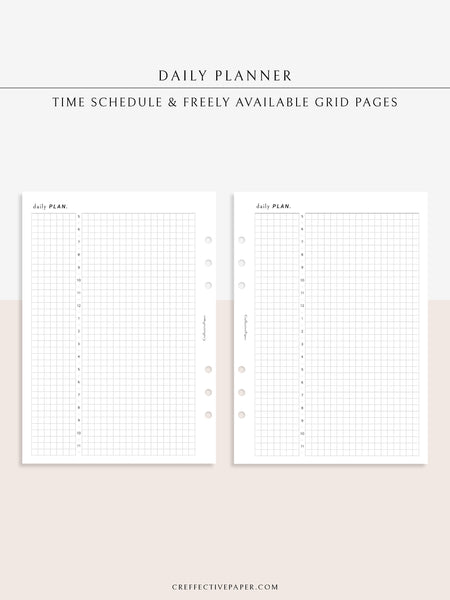 D119 | Basic Daily Planner, Grid Lyaout, Day on a Page – CreffectivePaper