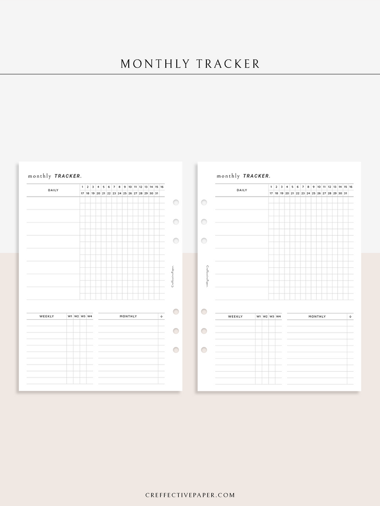 T130 | Monthly, Weekly, Daily Tracker – CreffectivePaper