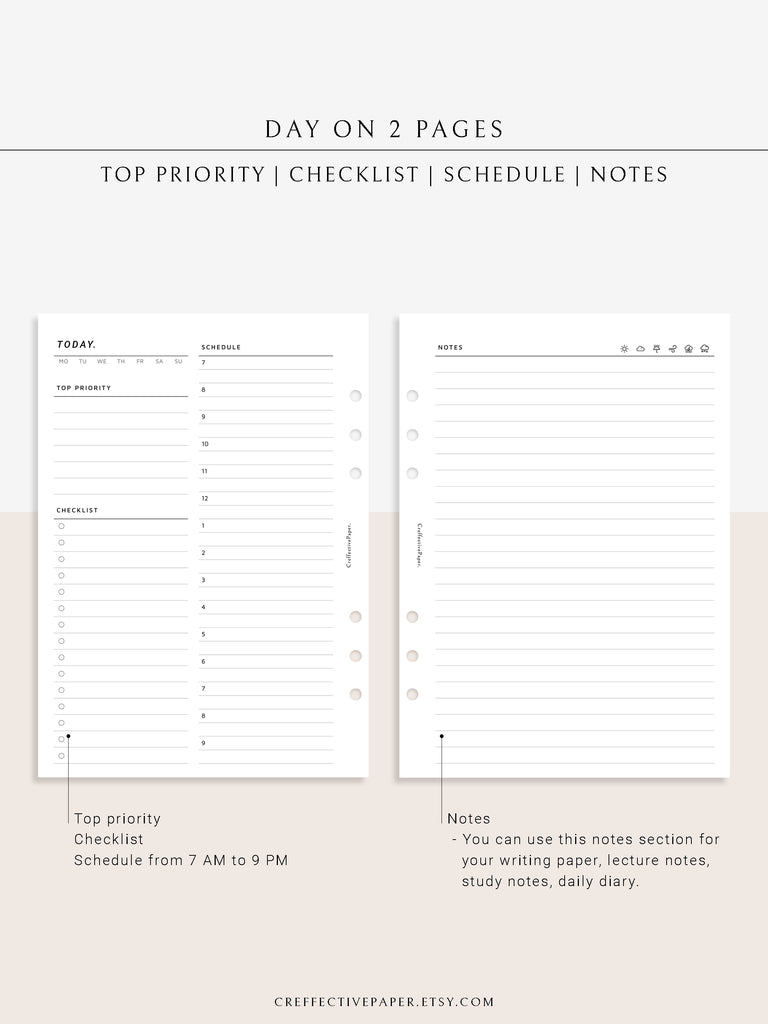D109 | Daily Schedule Planner & Journal Printable Template, DO2P ...