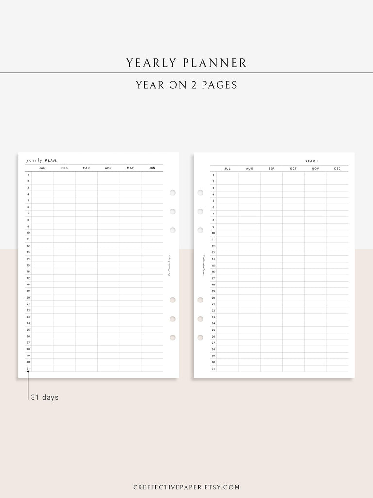 Y101 | 31 Days Yearly Planner Printable – CreffectivePaper