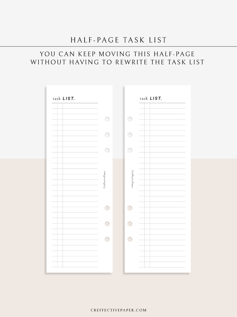 D115 | Half Page Task List Template, Printable Planner Inserts ...