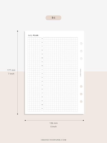 D119 | Basic Daily Planner, Grid Lyaout, Day on a Page – CreffectivePaper