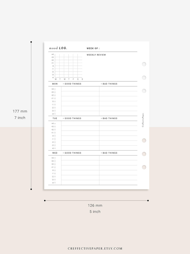 T117 | Weekly Mood Log Journal Diary – CreffectivePaper