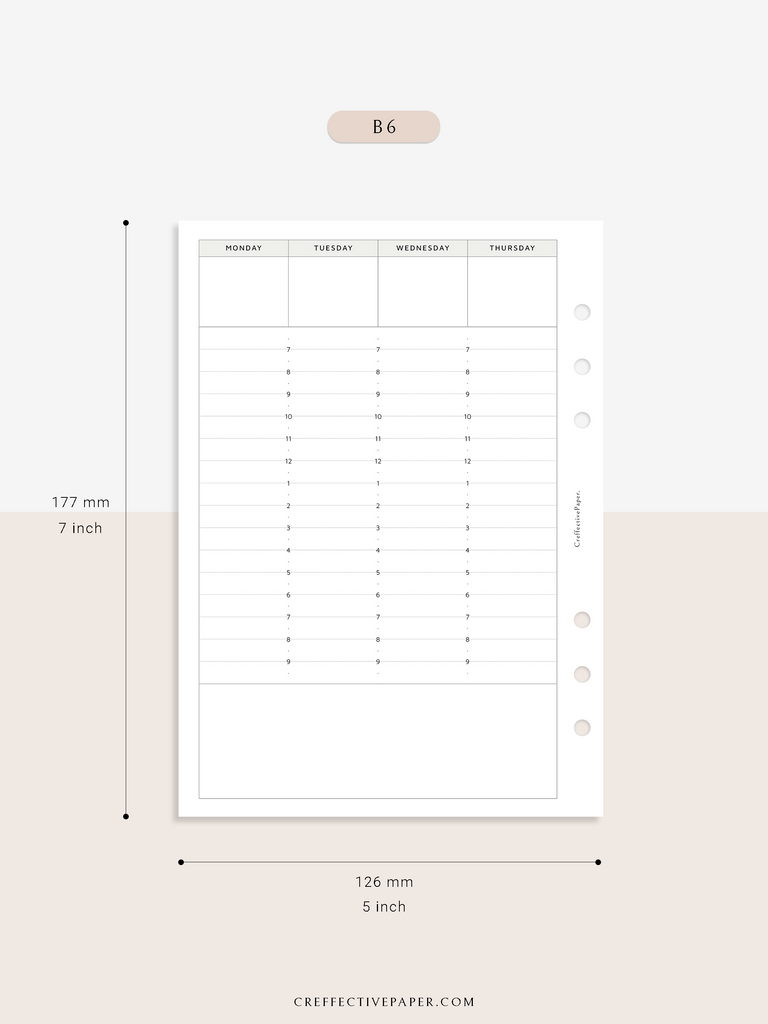 W120 | Basic Weekly Schedule Planner, Week on Two Pages – CreffectivePaper