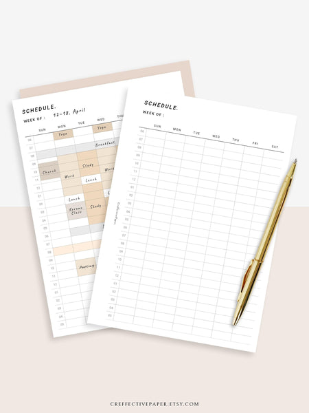 W106 | Weekly Schedule Planner Inserts, Time Table Template Printable ...