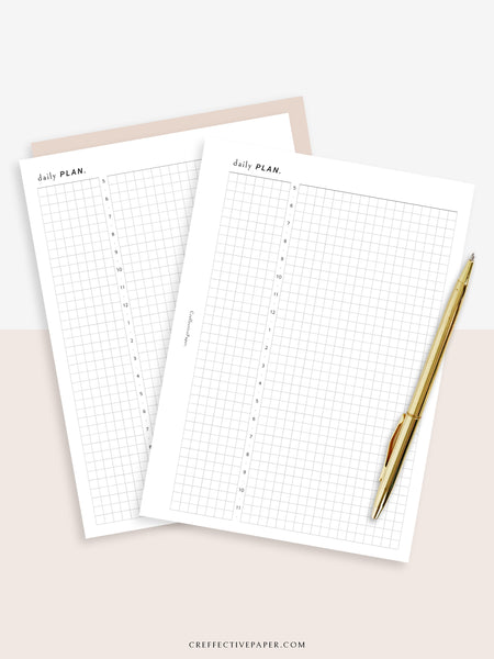 D119 | Basic Daily Planner, Grid Lyaout, Day on a Page – CreffectivePaper