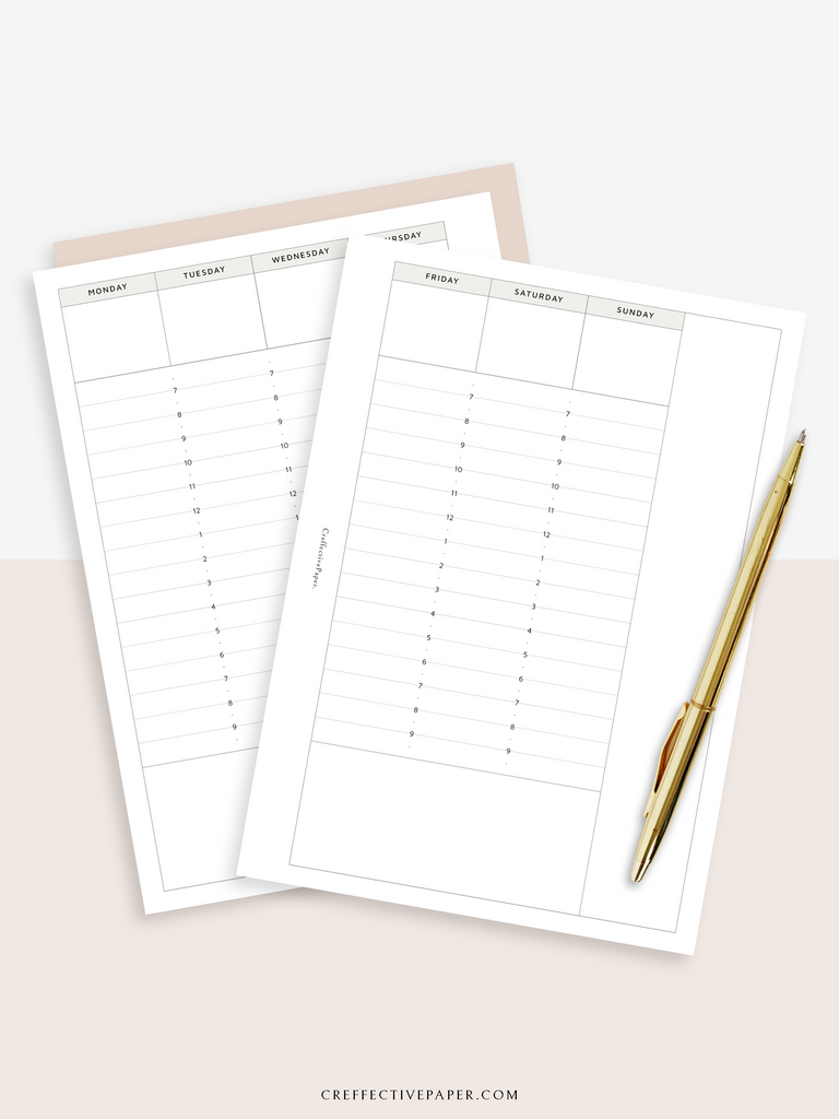 W120 | Basic Weekly Schedule Planner, Week on Two Pages – CreffectivePaper