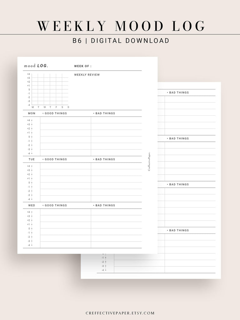 T117 | Weekly Mood Log Journal Diary – CreffectivePaper
