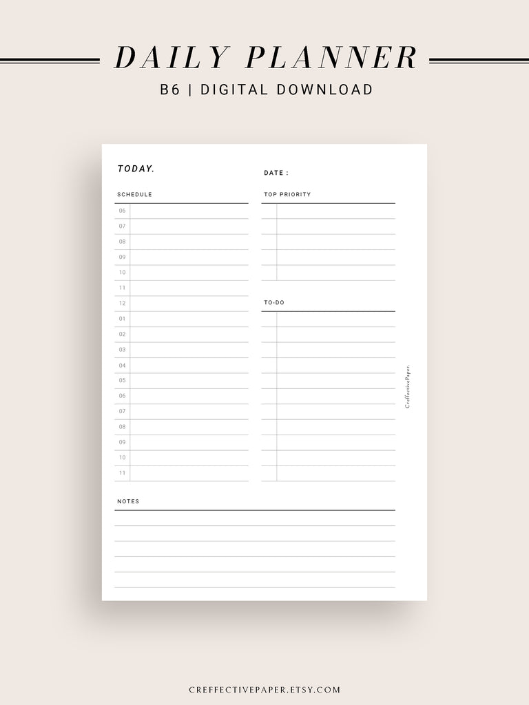 D107 | Printable Daily Schedule Planner Inserts Template – CreffectivePaper