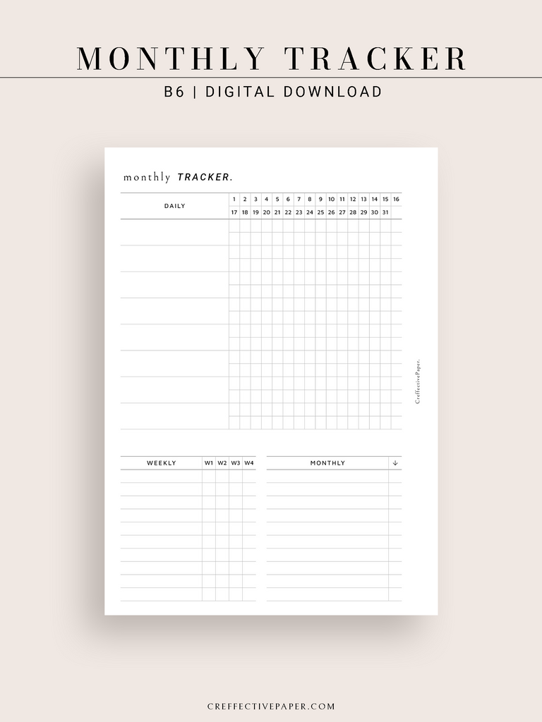T130 | Monthly, Weekly, Daily Tracker – CreffectivePaper