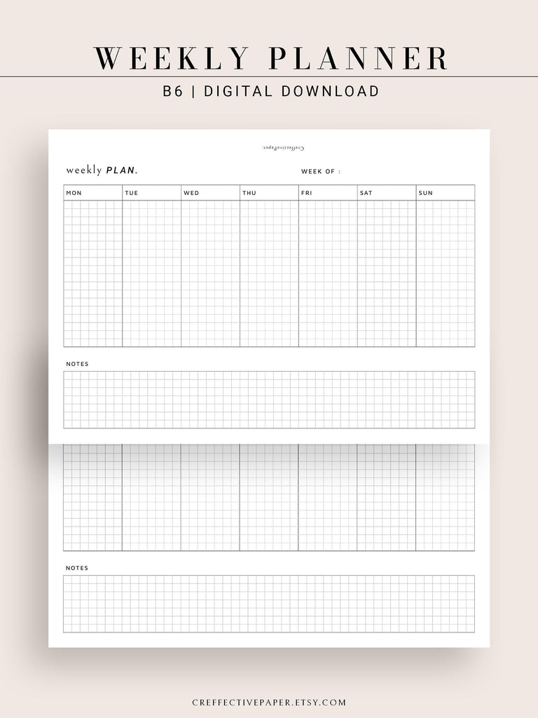 W102_H_2 | Horizontal Weekly Planner Printable – CreffectivePaper
