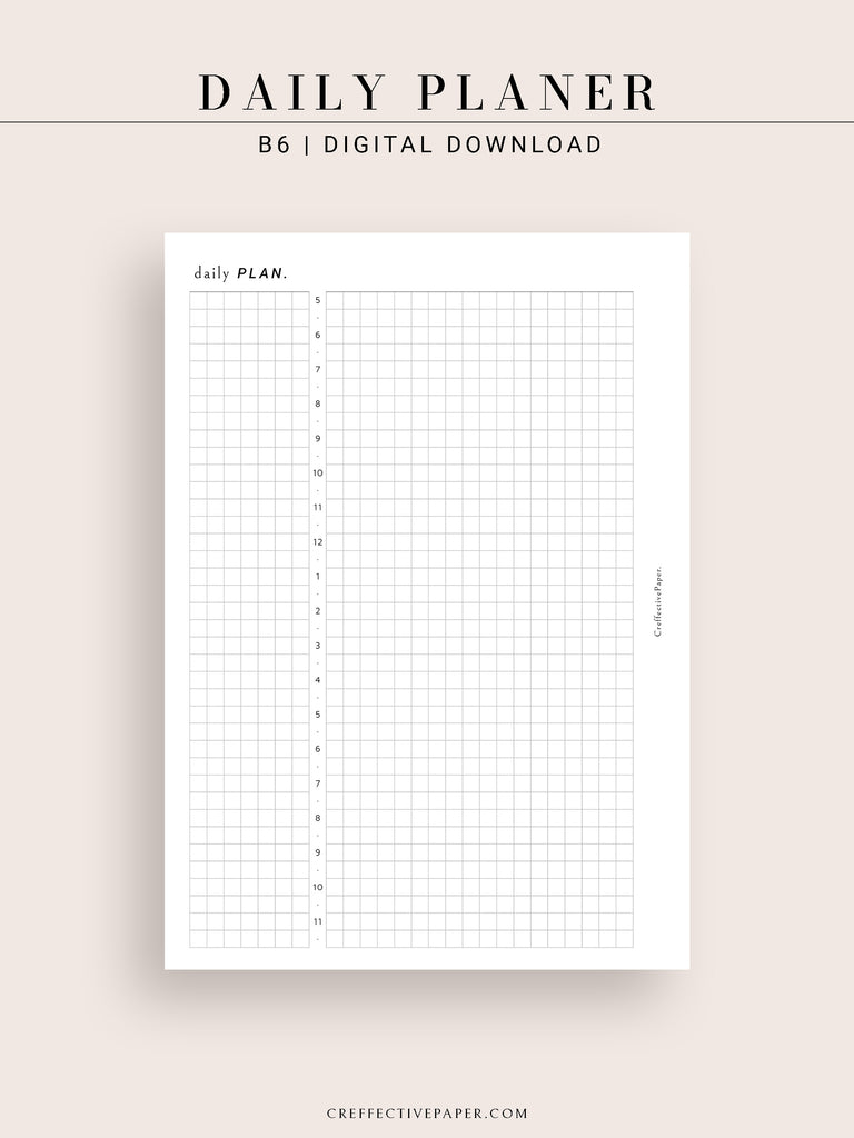 D119 | Basic Daily Planner, Grid Lyaout, Day on a Page – CreffectivePaper