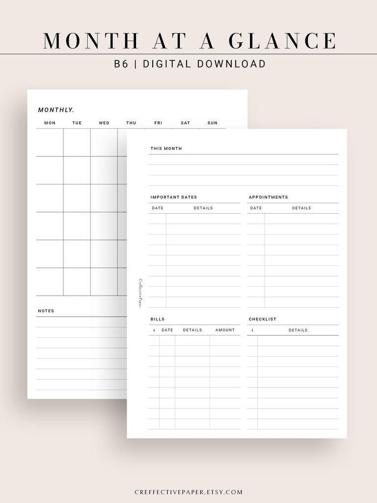 M107 | Month at a Glance, Monthly Overview, Month on 2 Pages ...