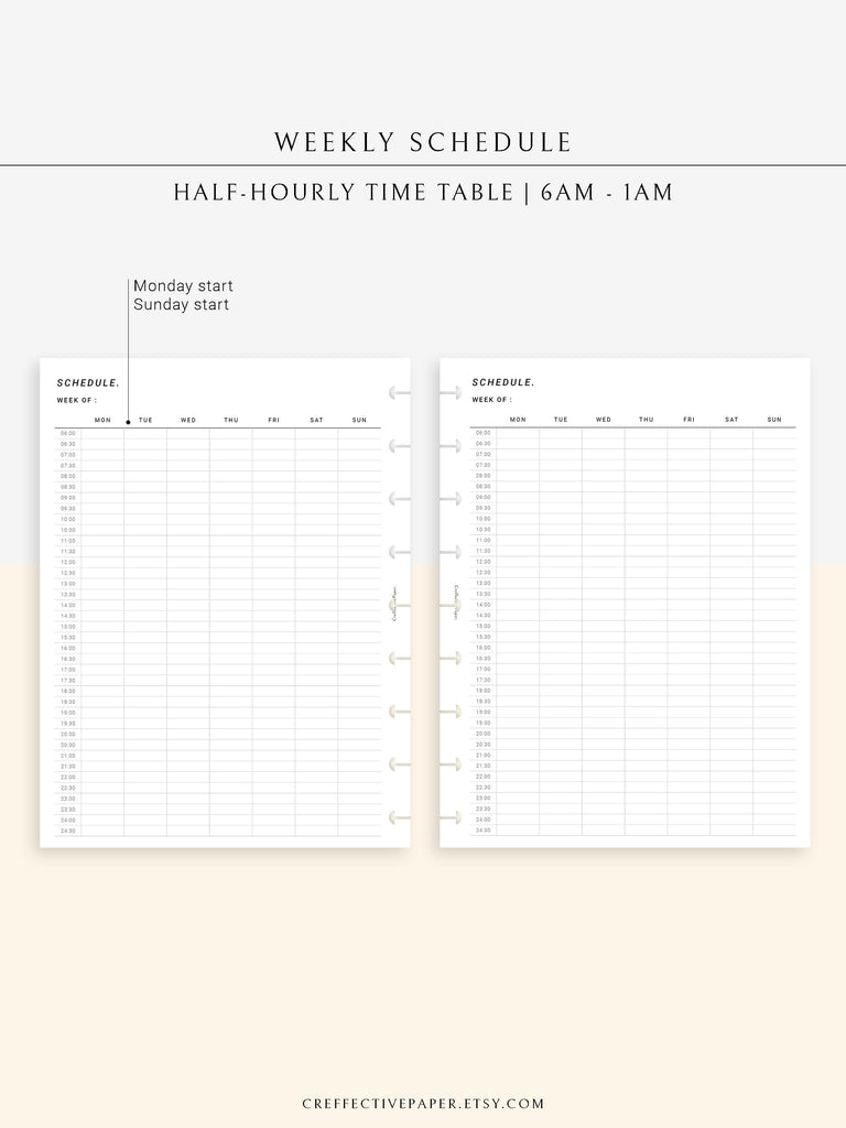 W106 | Weekly Schedule Planner Inserts, Time Table Template Printable ...