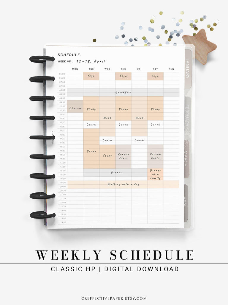 W106 | Weekly Schedule Planner Inserts, Time Table Template Printable ...