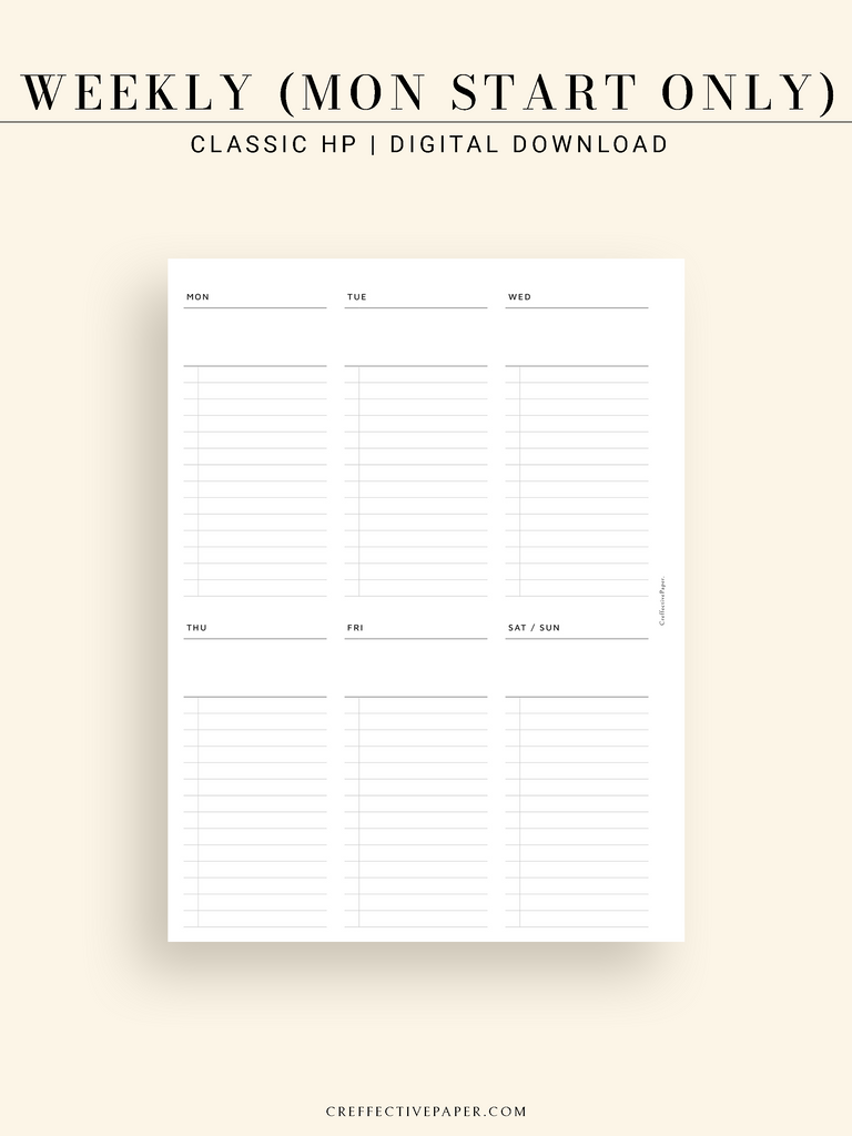 W118-1 | Week on a Page, Monday Start Only – CreffectivePaper
