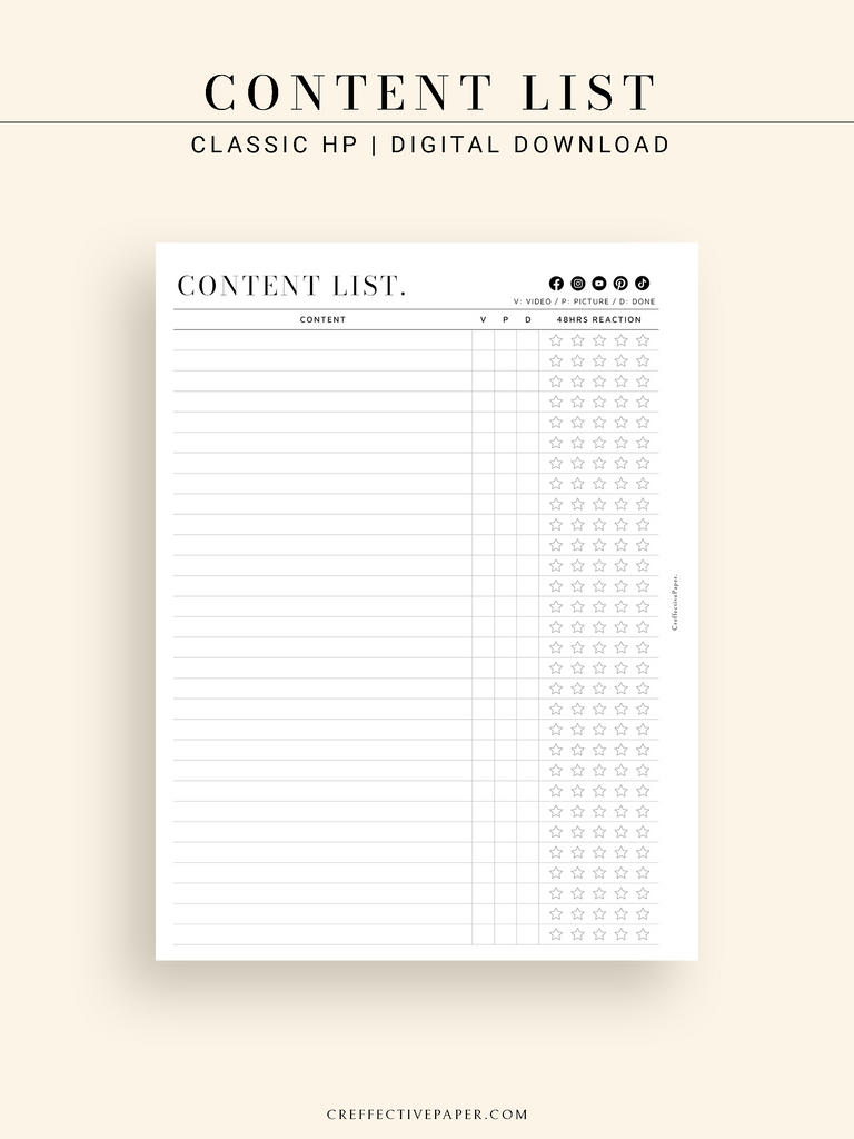 N131-2 | Contents List for Social Media – CreffectivePaper