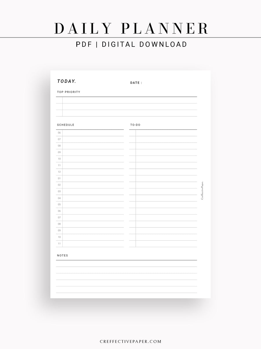 D107 | Printable Daily Schedule Planner Inserts Template – CreffectivePaper