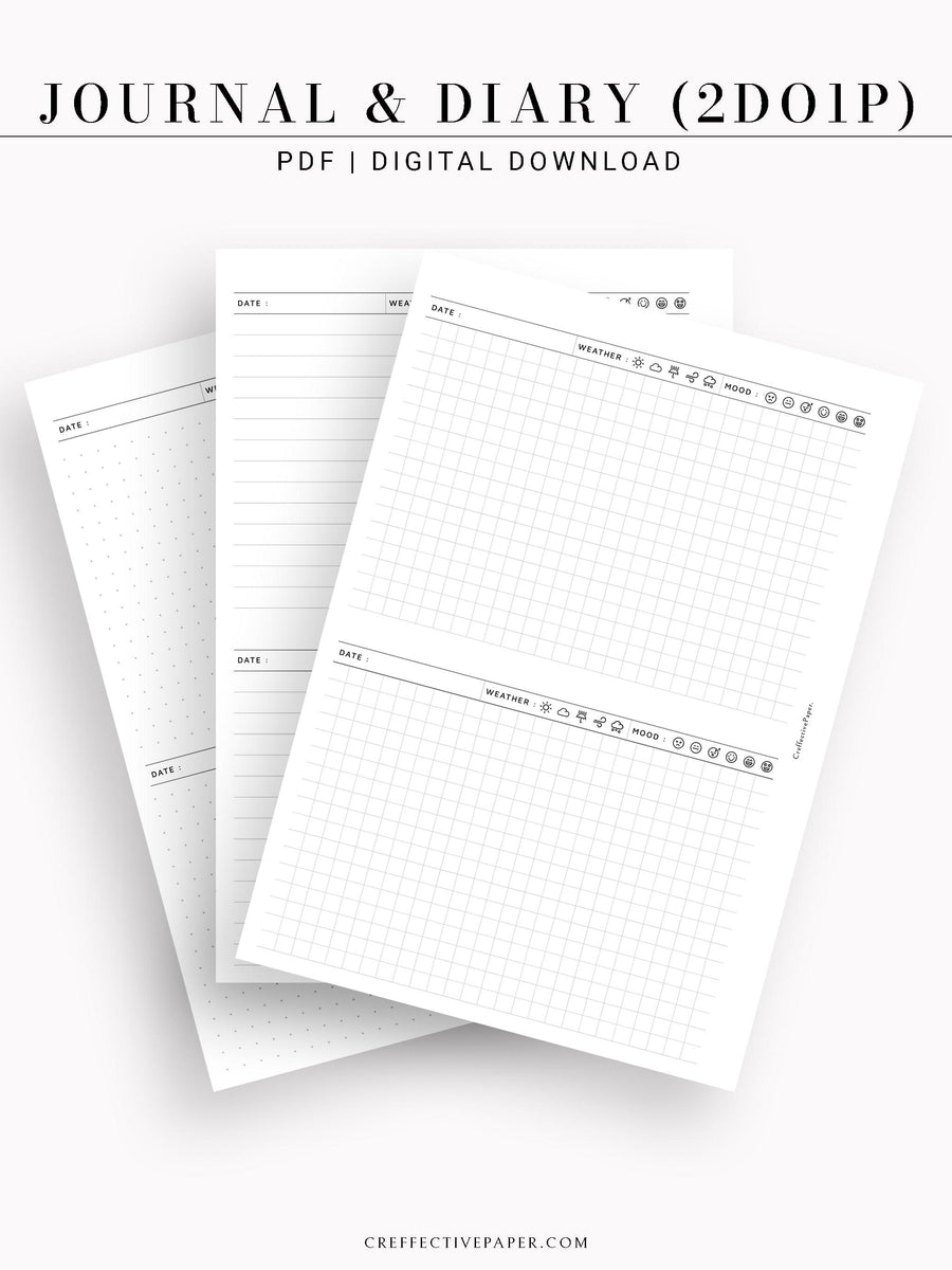D112_2DO1P | Daily Journal Diary Printable Pages, Line Dot Grid Notes ...