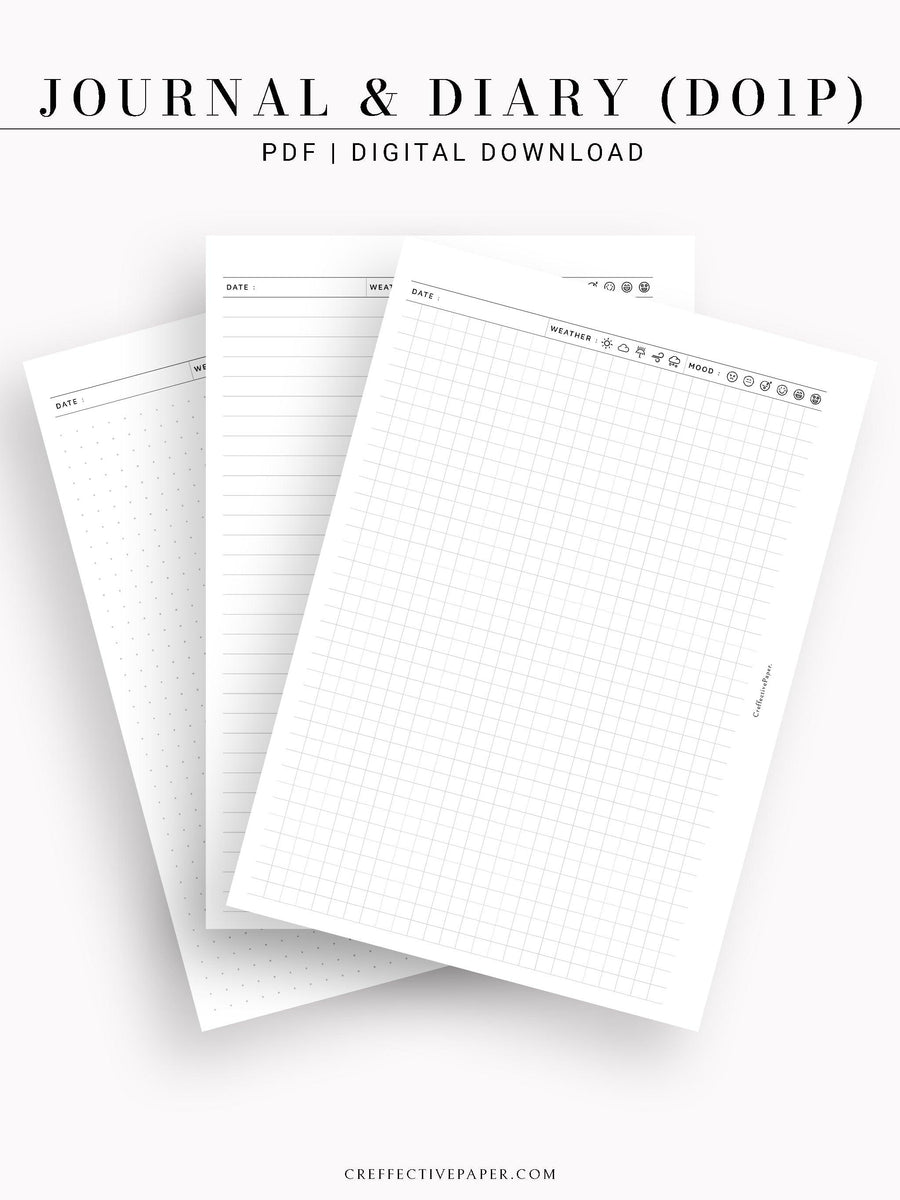 D112_DO1P | Daily Journal Diary Printable Pages, Line Dot Grid Notes ...