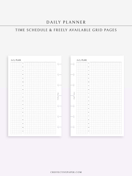 D119 | Basic Daily Planner, Grid Lyaout, Day on a Page – CreffectivePaper