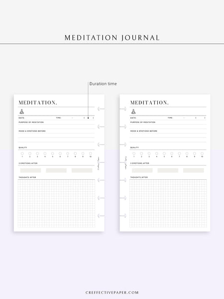 N122-3 | Meditation Log, Yoga Journal Template Printable – CreffectivePaper
