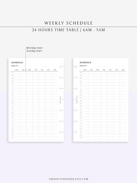 W106 | Weekly Schedule Planner Inserts, Time Table Template Printable ...