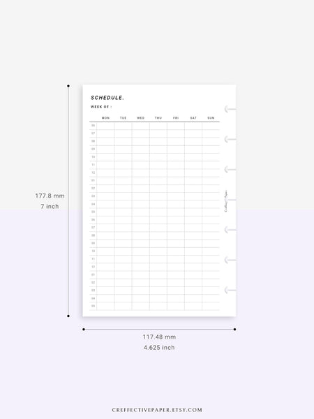 W106 | Weekly Schedule Planner Inserts, Time Table Template Printable ...