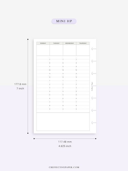 W120 | Basic Weekly Schedule Planner, Week on Two Pages – CreffectivePaper