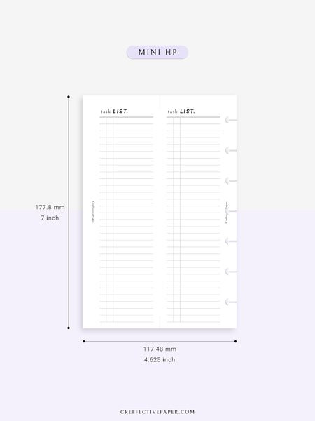 D115 | Half Page Task List Template, Printable Planner Inserts ...