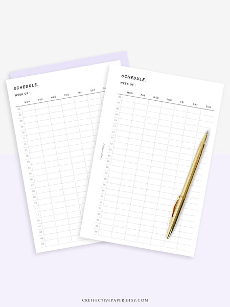 W106 | Weekly Schedule Planner Inserts, Time Table Template Printable ...