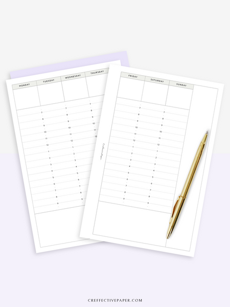 W120 | Basic Weekly Schedule Planner, Week on Two Pages – CreffectivePaper