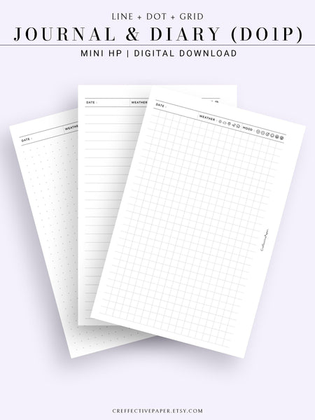 D112_DO1P | Daily Journal Diary Printable Pages, Line Dot Grid Notes ...