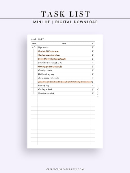 D103 | Daily Task List, To-do Organizer, Checklist – CreffectivePaper