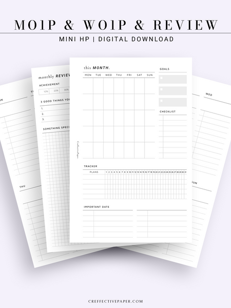 W118 | Monthly+Weekly+Review Total Planner Inserts Template, Monday St ...