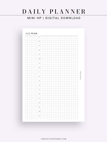 D119 | Basic Daily Planner, Grid Lyaout, Day on a Page – CreffectivePaper