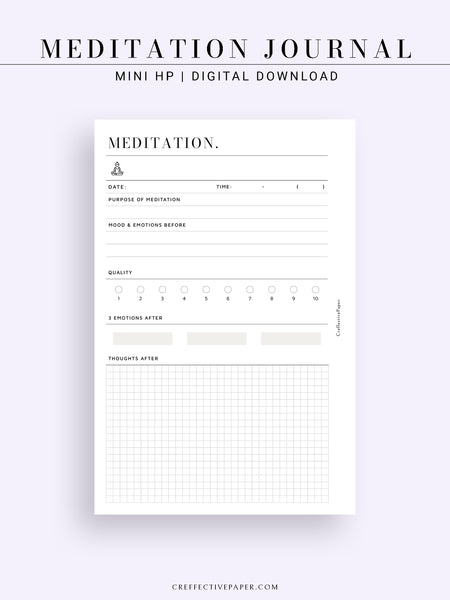 N122-3 | Meditation Log, Yoga Journal Template Printable – CreffectivePaper