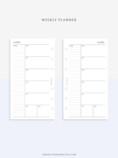 W107 | Week on a Page, Weekly Planner Printable Inserts, Monday Start ...
