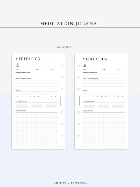N122-3 | Meditation Log, Yoga Journal Template Printable – CreffectivePaper
