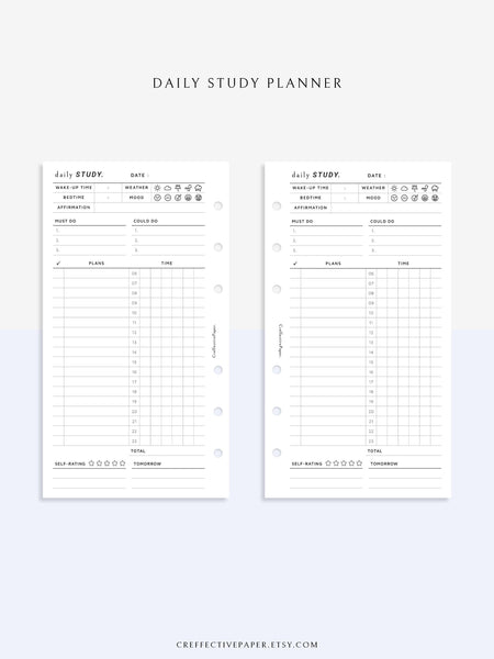 D108 | Daily Study Planner Inserts Printable Template – CreffectivePaper