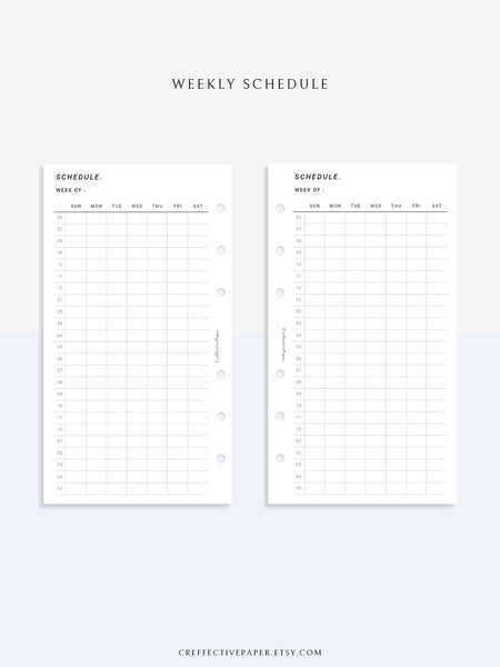 W106 | Weekly Schedule Planner Inserts, Time Table Template Printable ...