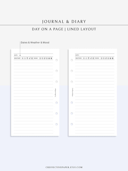 D112_DO1P | Daily Journal Diary Printable Pages, Line Dot Grid Notes ...