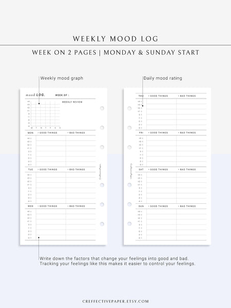 T117 | Weekly Mood Log Journal Diary – CreffectivePaper
