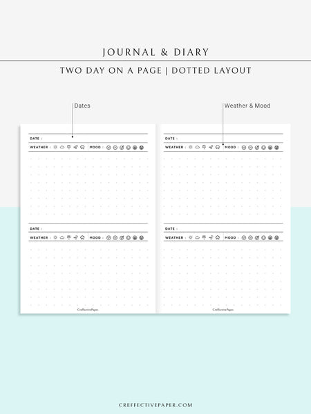 D112_2DO1P | Daily Journal Diary Printable Pages, Line Dot Grid Notes ...