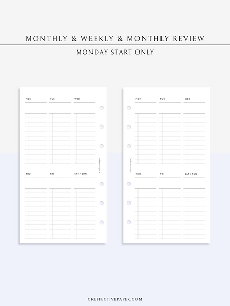W118 | Monthly+Weekly+Review Total Planner Inserts Template, Monday St ...