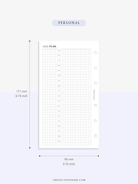 D119 | Basic Daily Planner, Grid Lyaout, Day on a Page – CreffectivePaper